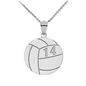 Personalized Name and Number Beach Volleyball Sterling Silver Sports Charm Pendant Necklace, 16"