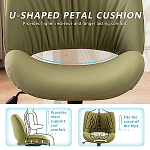 YOUTASTE Home Desk Chair Ergonomic Office Chair Armless Rolling Task Chair Leather Computer Chair of Height Adjustable and Thicked Padded Avocado Green