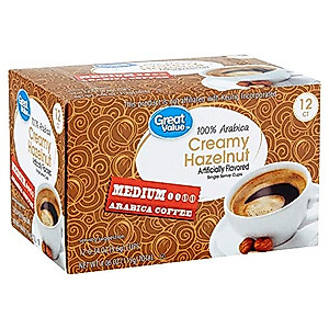 Great Value 100% Arabica Creamy Hazelnut Coffee Pods, Medium Roast, 12 Count- 0.34 oz each (Pack of 2)