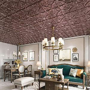 Art3d Drop Ceiling Tiles 2x2, Glue-up Ceiling Panel, Fancy Classic Style, Antique Copper