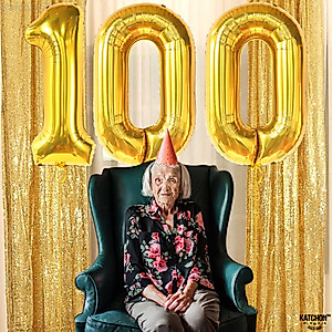 KatchOn, Gold 100 Balloon Number - 40 Inch | Gold 100 Balloons, 100th Birthday Decorations | 100K Balloons for Social Media | 100th Birthday Balloons | Gold 100 Birthday Party Supplies