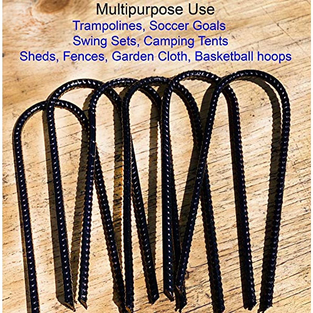 Urbalabs Nutrition 12 Inch Rebar Trampoline Stakes (6 Pack) Extra Heavy Duty Metal Steel High Wind Ground Anchors 3/8 Inch Round Chisel Point Tips Universal Size Anti Rust in Black