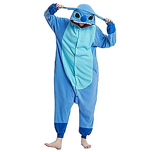 OGU' DEAL Unisex-adult Onesie Pajamas Stitch Animal Sleepwear for Halloween Party Costumes,Daily Cartoon Outfit(Blue,XL)