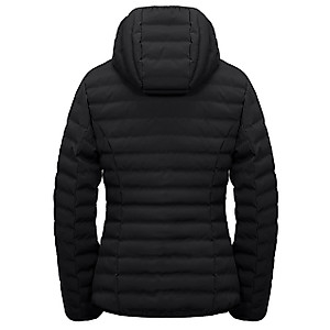 Little Donkey Andy Women's Warm Waterproof Puffer Jacket Hooded Windproof Winter Coat with Recycled Insulation Upgraded Black XS