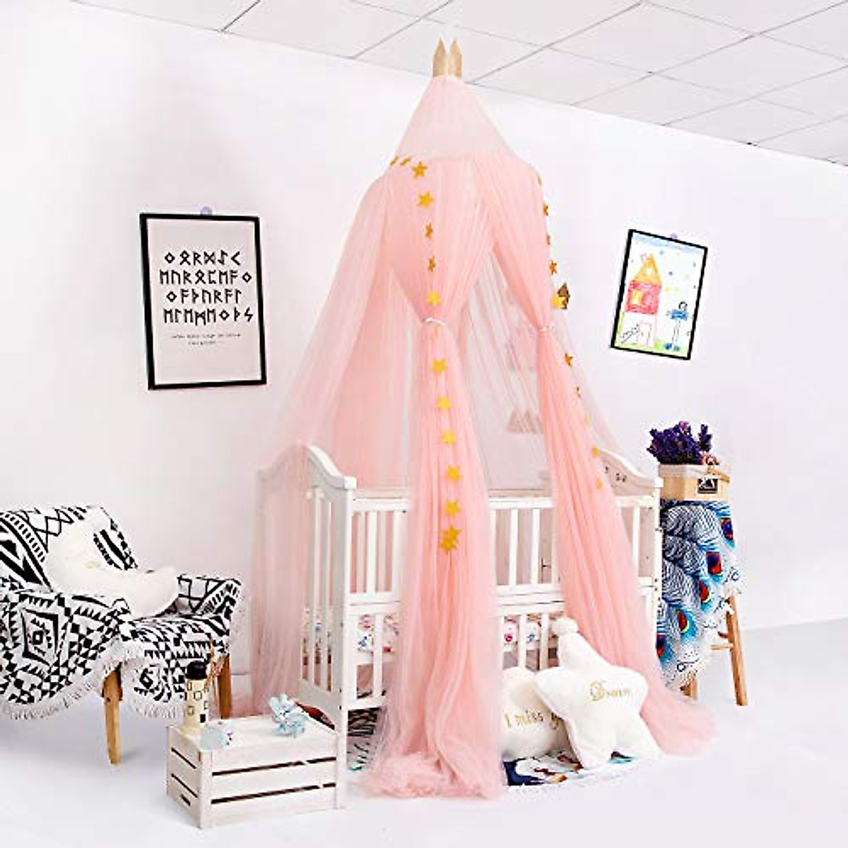 VERNASSA Canopy for Kids Bed, Bed Canopy, Xmas Gifts Princess Mosquito Netting Dome for Baby Crib Nook Castle Game Tent Nursery Play Room Christmas Decor (Pink)