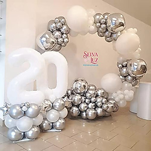 White Silver Latex Balloon Garland Kit Kelfara 127Pcs Different Sizes 18/12/10/5 inch Matte White Metallic Silver 4D Foil Balloons and Confetti Ballons for Anniversary Birthday Party Decoration