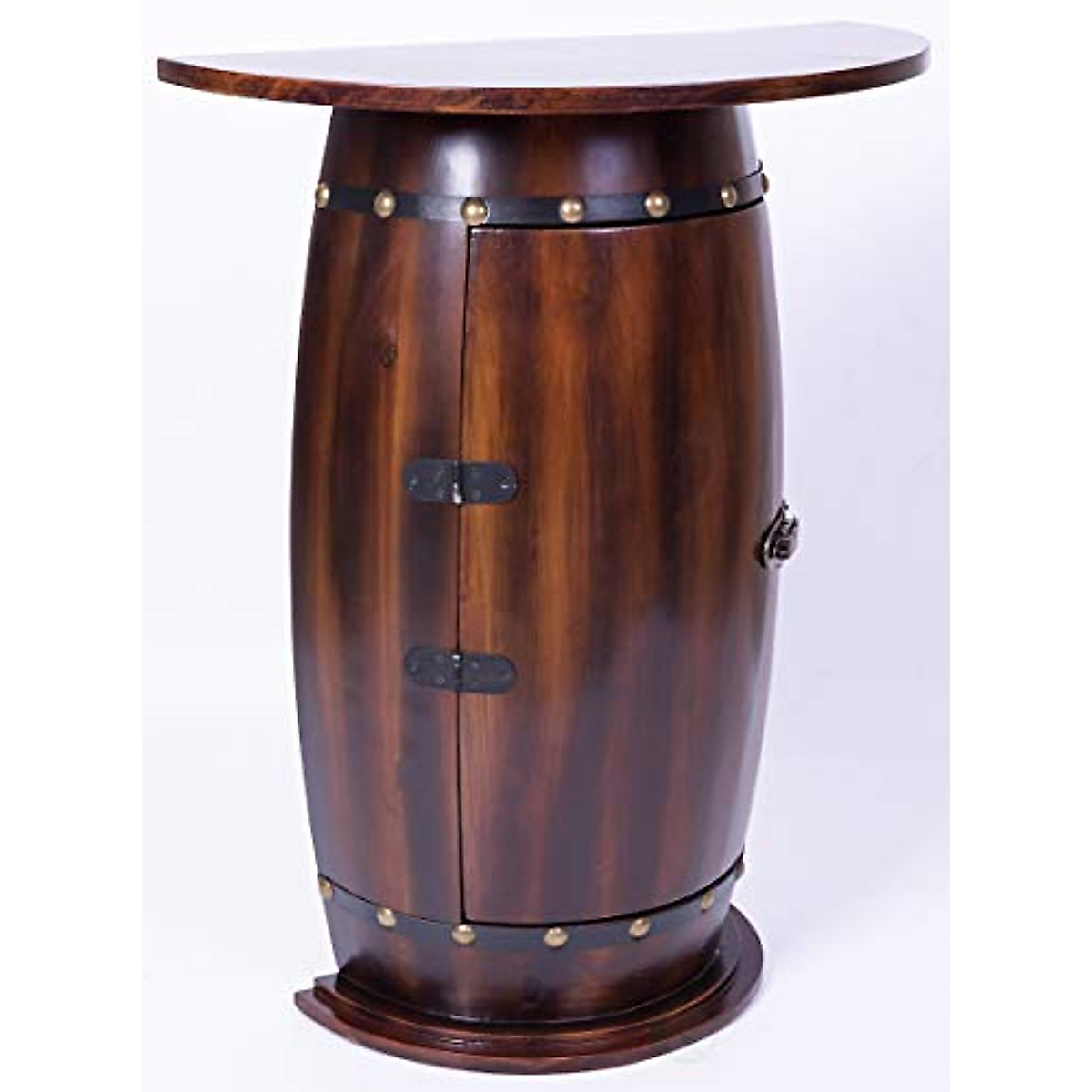 Vintiquewise Wooden Wine Barrel Console, Bar End Table Lockable Cabinet