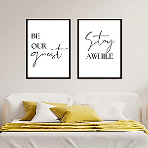 Be Our Guest Wall Decor, Guest Bedroom Wall Decor, Stay Awhile Signs for Home Decor, Farmhouse Bedroom Decor, Bedroom Wall Art Sign, Guest Room Essentials for Aibnb Hosts (Two12x16 Unframed Prints)