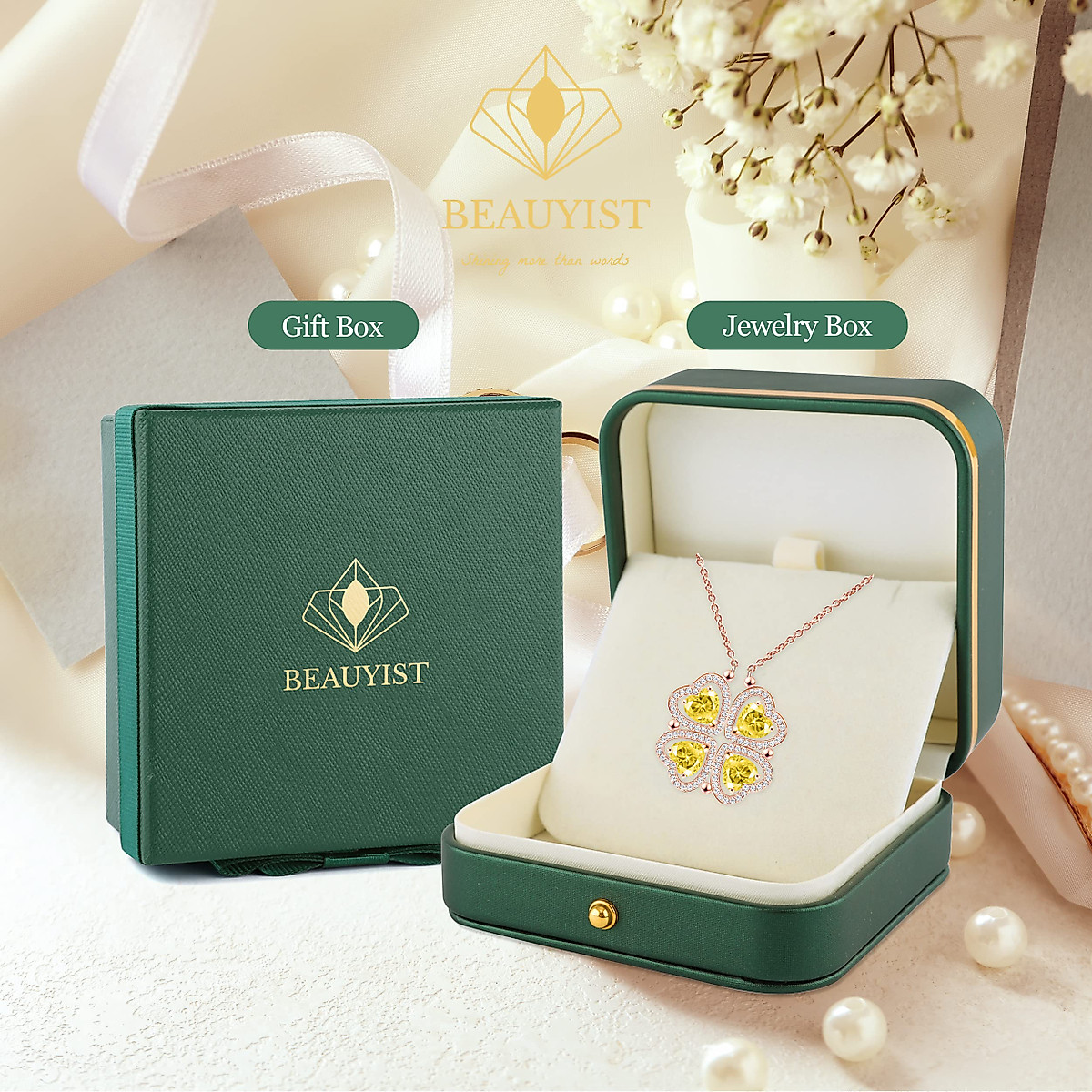 Beauyist 2 IN 1 Lucky Four Leaf Clover Necklaces for Women