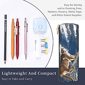 OUSIKA Panther Mountain Lion Round Pencil Bag Waterproof Leather Pen Case Makeup Bag Travel Toiletry Bag Organizer Case For Men Women