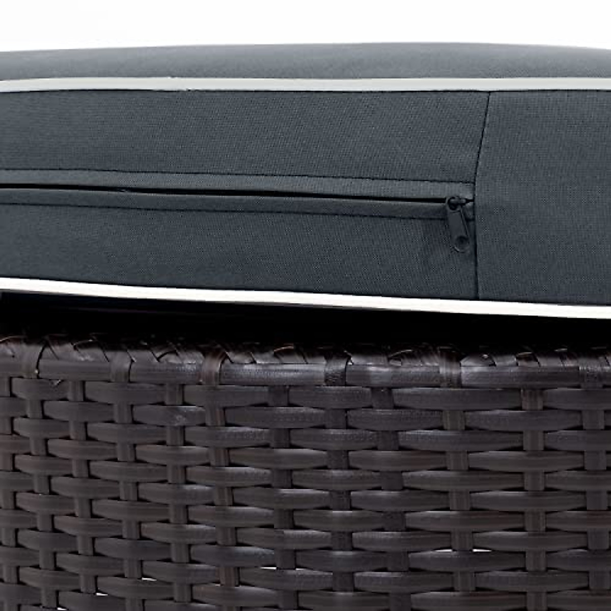 DHPM Patio Sectional 6-Piece Half-Moon Curved Outdoor Sofa, PE Wicker Conversation Furniture Set w Storage Side Umbrella and One Round Table, Brown+Gray