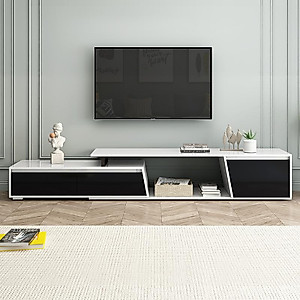 Modern Extendable TV Stand for 55/65/70/80/100 Inches TV,Minimalist Entertainment Center TV Cabinet with 2 Drawers and 1 Cabinet,Media Console Television Stands Credenza for Living Room,Bedroom,White