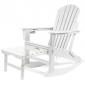 FUNBERRY Patio Rocking Chair Set of 2,Porch Rocker,Rocking Adirondack Chair,Folding Adirondack Chairs with Ottoman,All Weather Rocking Chair,Plastic Rocking Chair,350 lbs