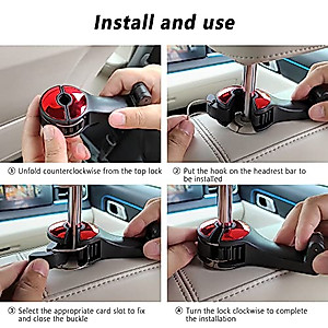 Junecarp 2 Pack Car Seat Headrest Hooks,Multifunction Car Phone Holder Hook Hangers Storage Organizer,Backseat Hooks Suitable for Purse Coats Umbrellas Grocery Bags Handbag Phone (Red)