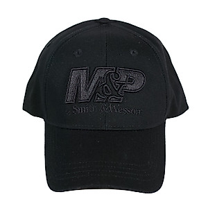 M&P by Smith and Wesson Mens Hat Classic Black Embroidered Logo Baseball Cap Officially Licensed, Black/Black