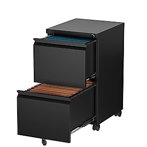 AFAIF 2 Drawer File Cabinet with Lock, Rolling File Cabinets for Home Office, Small Metal Filing Cabinet Office Drawers Under Desk for Letters/Legal/A4 Size, Assembly Required