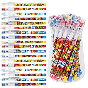 48 Pcs Superhero Text Pencils Translucent Pencil Multipoint Pencil Multicolor Non- Sharpening Stackable Pencils Pop Up Plastic Pencils Pow! Snap! Wham! Bang! Pencil Stationery Pencil，4 style