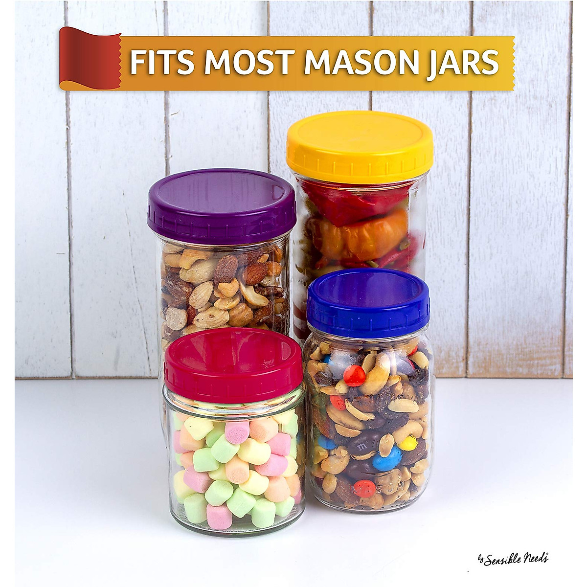 16 Pack Colored Plastic Ball Jar Lids, Kerr - 8 Regular Mouth & 8 Wide Mouth Mason Jar Lids Canning lids for Canning Jars, Reusable Mason Jar Plastic Lids for Yogurt