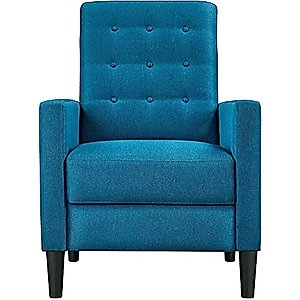 Yaheetech Fabric Recliner Chair Mid-Century Modern Recliner Adjustable Single Recliner Sofa with Thicker Seat Cushion Tufted Upholstered Sofa with Pocket Spring for Living Room Bedroom Blue