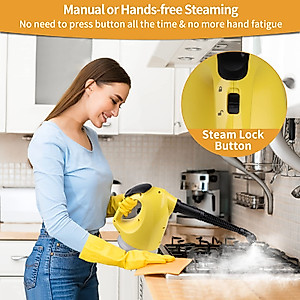 Handheld Steam Cleaner for Home Use, Fast Heating, Portable and Lightweight, with Lock Button and Full Accessory Set, Pressurized Hand Held Steamer for Cleaning Car, Tile Grout, Upholstery, Furniture