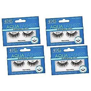 Ardell Aqua False Strip Lashes 343, Reusable, Lightweight, Water Activated Falsies, No Lash Glue Required, 4 Pack