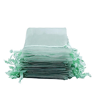 QIANF 20 Pcs 8x12 Light Green Sheer Organza Gift Bags with Drawstring, Large Mesh Pouch Goodie Bags Candy Jewelry Wedding Party Favor Bags Gift Wrapping Supplies