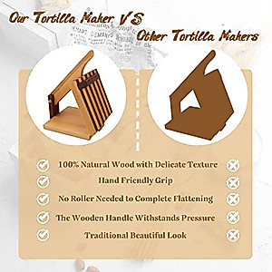Hardwood Tortilla Maker - 10" Square Wooden Tortilla Press - for Homemade Mexican Tortillas, Roti, Burritos, Taco and More, Natural Food-Grade wood (beech & Walnut) - Enjoy the Natural Taste