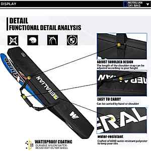 MERALIAN Padded Ski Bag,Waterproof Full Padded Ski Travel Bag with Adjustable Shoulder Strap. (Black, 170CM)