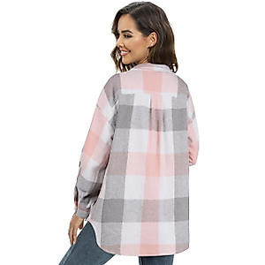NIeyook Womens Casual Long Sleeve Color Block Plaid Shacket Flannel Lapel Button Down Fall Shacket Jacket Outwear Coats