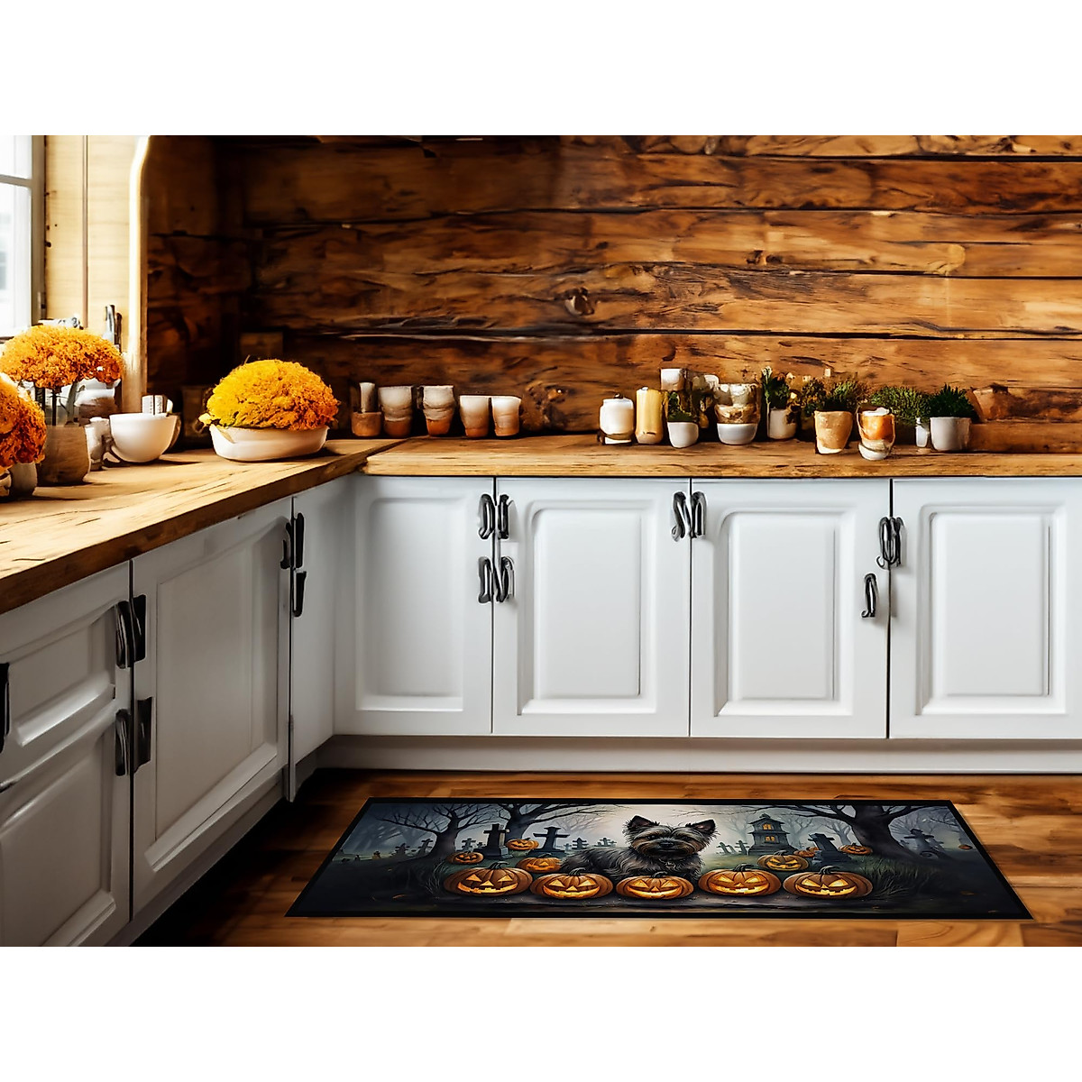 Caroline's Treasures Cairn Terrier Spooky Halloween Runner Mat 28x58 Front Door Mat Indoor Outdoor Rugs for Entryway Hallway Foyer Non Slip Washable Wide Doormat