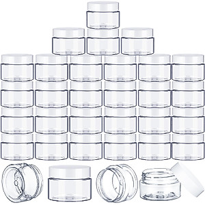 SATINIOR 100 Pcs Plastic Jars with Lids Small Containers Lids Wide Mouth Small Plastic Containers for Lotion Cream Rhinestones Body Butters Travel Storage(4 oz,Clear with White Lid)