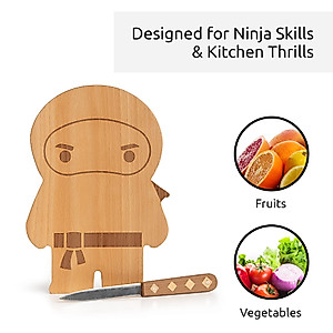 NEW!! Cutting Board & Knife Set by OTOTO - Wooden Cutting Boards for Kitchen - Housewarming Gift, Small Cutting Board Wood, Funny Kitchen Gadgets, Cooking Gifts (Ninja)