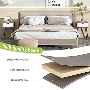 JAXPETY Set of 2 Modern Wood Nightstand, Bedside Table with Drawer, Night Stand, End Table with Solid Wood Legs for Bedroom Home, Grey