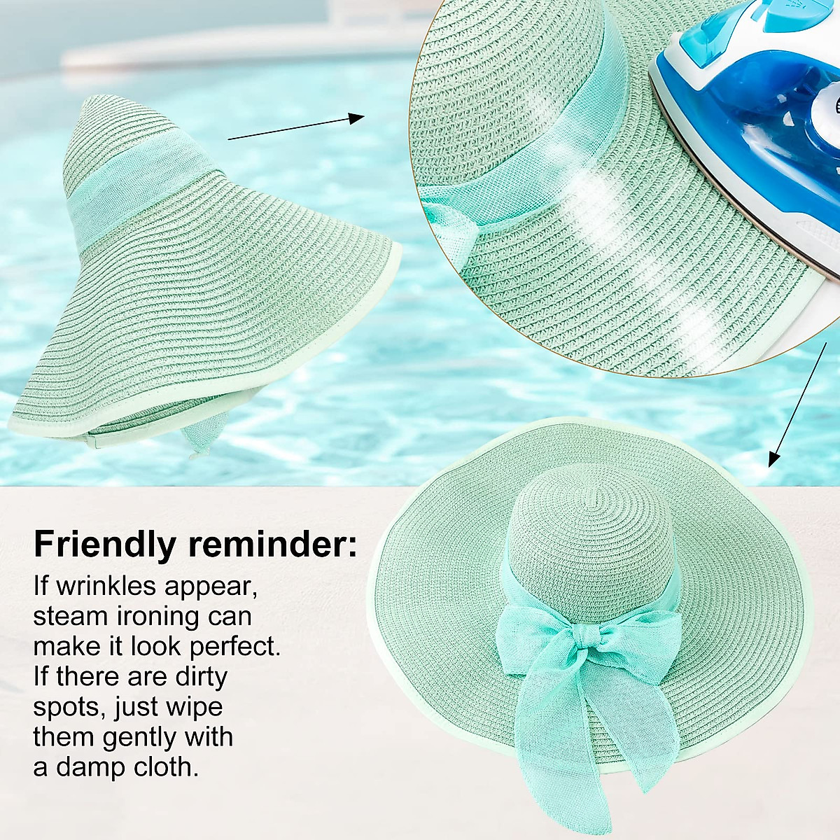 Xtinmee 9 Pcs Women Sun Straw Hat Wide Brim Summer Big Bowknot Straw Hat Floppy Beach Hats Foldable UV Upf50 Protection Beach Cap Adjustable Rope for Ladies Girls Multicolor