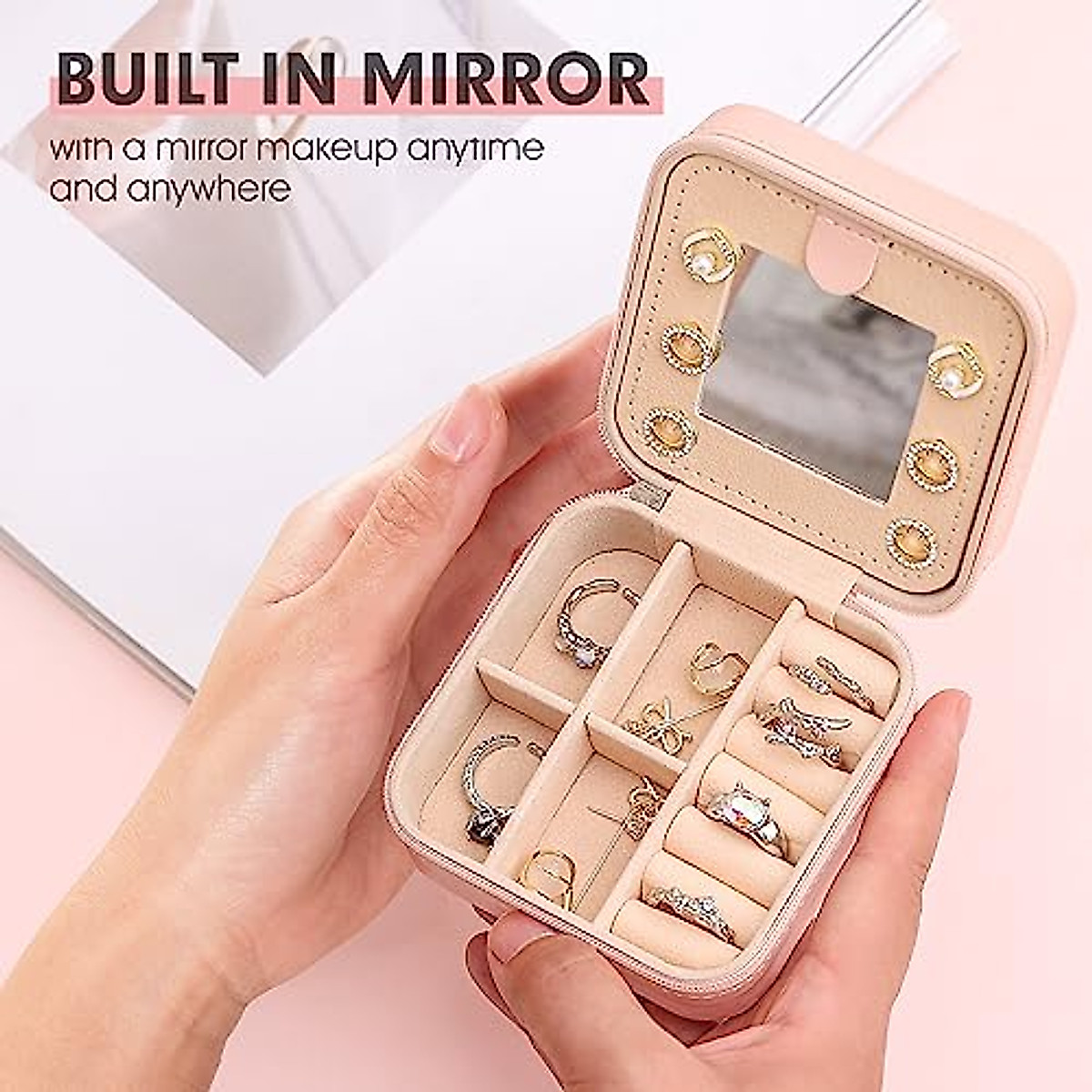 Yogeaw Small Travel Jewelry Holder Organizer - A Initial Mini Jewelry Box | Travel Essentials Case for Women Girl | Personalized Blue Jewelry Case | Christmas Back to School Graduation Birthday Gifts