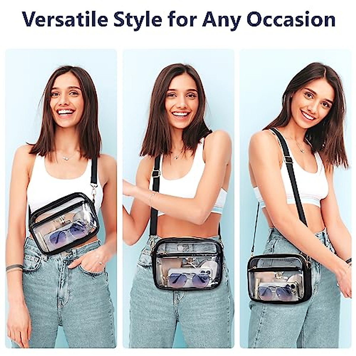 PACKISM Clear Bag Stadium Approved - Clear Purses for Women Stadium Crossbody Bag with Adjustable Strap for Concert Sports Events Game Day Festivals, Black