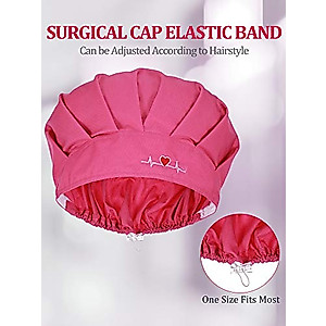 6 Pieces Bouffant Cap with Buttons Adjustable Elastic Head Wrap Covers with Sweatband for Women Men, One Size (Fresh Colors)