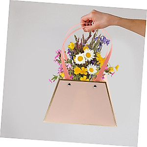 SOLUSTRE 6 Pcs Hand Gift Bag Paper Flower Bucket Kraft Paper Little Bags Flower Bouquet Wrapping Bag Floral Hug Bucket Handles Floral Gift Rose Gift Bags Black Trim Portable Black Bag Pvc