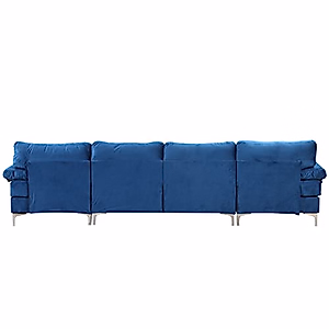 Divano Roma Furniture Modern Large Velvet Fabric U-Shape Sectional Sofa, Double Extra Wide Chaise Lounge Couch, Navy