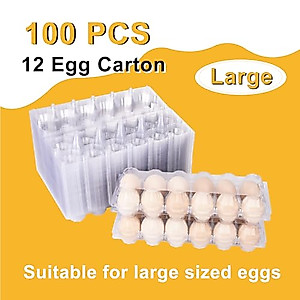 Gorander Clear Plastic Egg Carton for 12 Eggs,100 Packs Egg Tray Reusable Large Size Egg Cartons with Labels Perfect for Refrigerator Chicken Farm Markets（Large size）