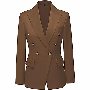 2 PC Womens Skirt Suit for Work Double Breasted Office Business Suit Notch Lapel Blazer Skirt Prom Suit Brown S