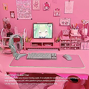 JMIYAV Pink RGB Gaming Mouse Pad 31.5x12 Inch PC XL Large Extended Glowing Led Light Up Desk Pad Non-Slip Rubber Base Computer Mouse Pad Cute Mousepad Mat 31.5x12 Inch Upgrade