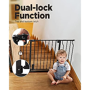 Ciays Baby Gate 29.5” to 45.3”, 30-in Height Extra Wide Dog Gate for Stairs, Doorways and House, Auto-Close Safety Metal Pet Gate for Dogs with Alarm, Pressure Mounted, Black
