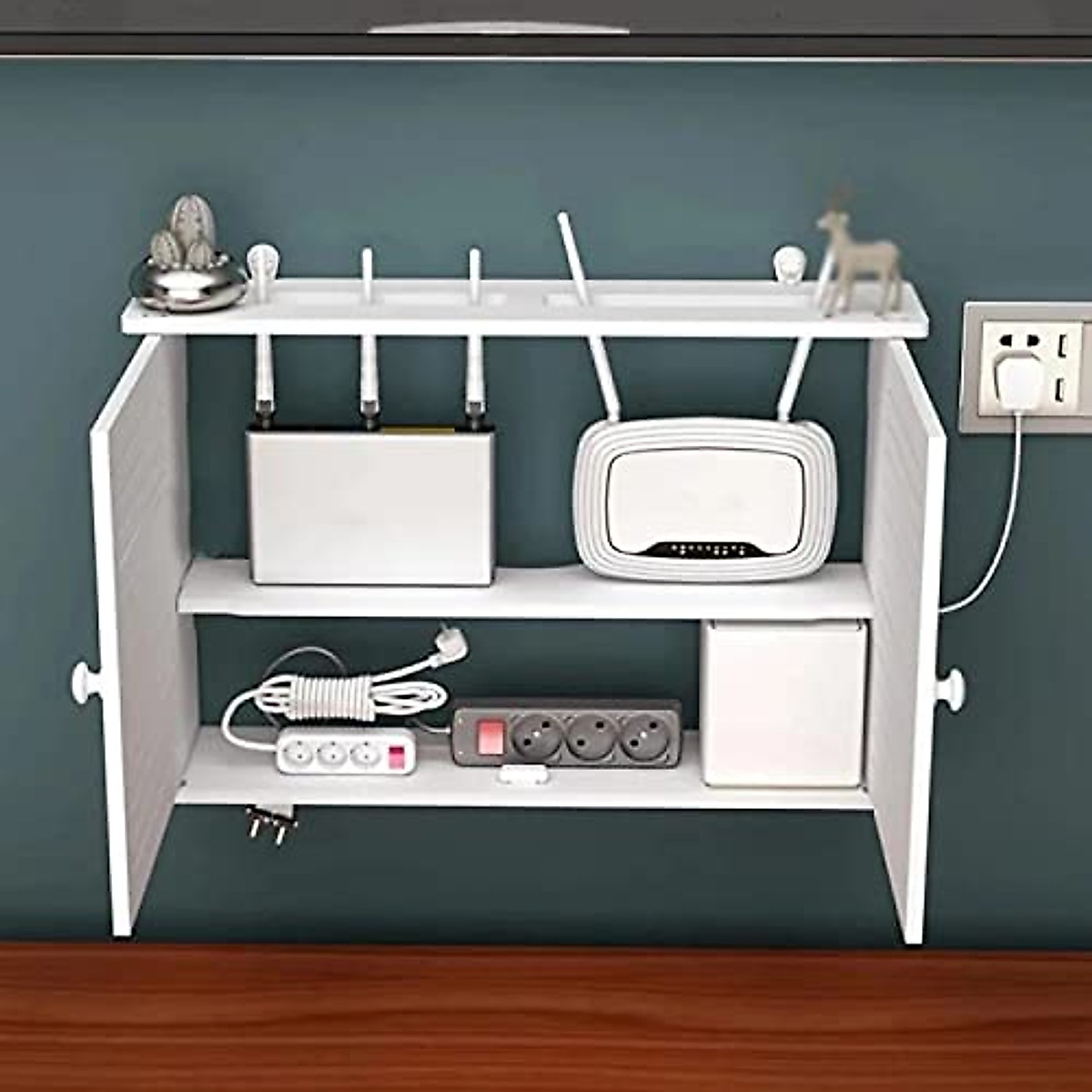 Coasta WiFi Router Boxes Wooden Box Cable Wire Bracket Wall Plug Board Shelf L