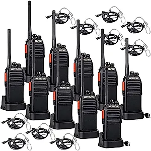 Retevis H-777S Walkie Talkies for Adults, 2 Way Radio Long Range, Walkie Talkies with Earpiece and Mic Set,USB Charging Base,Rugged Walkie Talkie Rechargeable for School Security Church (10 Pack)
