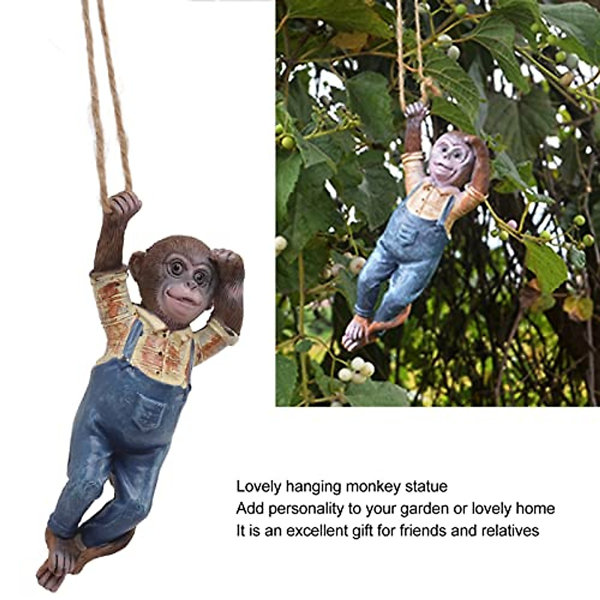 Deosdum Hanging Garden Monkey Statues Cute Simulation,Resin Monkey Garden Ornament for Outdoor Garden Lawn Patio