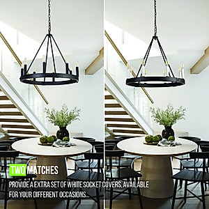 8-Light Farmhouse Wagon Wheel Chandelier, D24" Black Round Chandeliers for Dining Room, Modern Industrial Kitchen Island Pendant Light Fixtures for Foyer Living Room Entryway Bedroom, E12 Socket