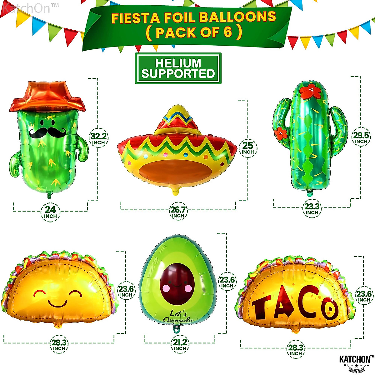 KatchOn, Huge 22 Pcs Taco Bout A Party Decorations - Cinco De Mayo Decorations | Taco Balloons, Mexican Balloons for Fiesta Party Decorations | Fiesta Balloons, Taco Party Decorations | Cactus Balloon