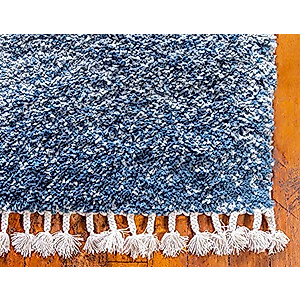 Unique Loom Hygge Shag Collection Modern Moroccan Inspired, Plush & Cozy Area Rug, 4 ft x 6 ft, Blue/Ivory