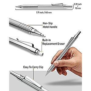 Nicpro 20PCS Metal Mechanical Pencil Set in Leather Case, 0.3, 0.5, 0.7, 0.9 mm & 2mm Lead Pencil Holders, 9 Tube (4B 2B HB 2H) Lead Refills(Black & Colors), Erasers For Art Drafting Sketching Drawing